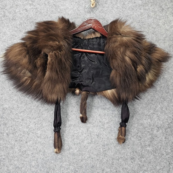 Accessories | Vintage Real Fur Stole Wrap Brown Shawl Tails Old ...